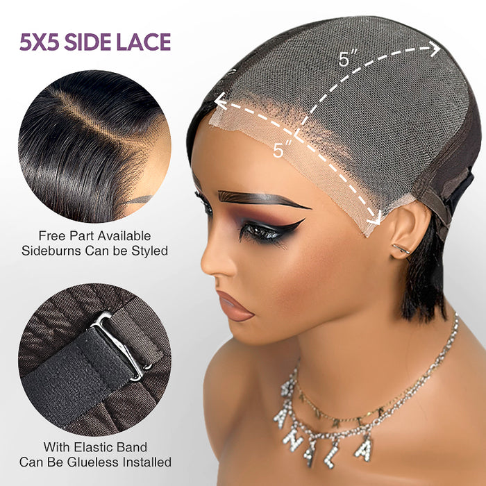 Cute Side Part Bob Wig With Side-Swept Bangs 100% Human Hair